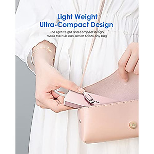 LENTION USB C Hub with 3 USB 3.0 & SD/Micro SD Card Reader Compatible 2022-2016 MacBook Pro, New Mac Air/iPad Pro/Surface, More, Stable Driver Certified Type C Adapter (CB-C15, Rose Gold)