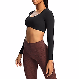 Aoxjox Long Sleeve Crop Tops for Women Define Sculpt Workout Cropped T Shirt Top (Black, Large)