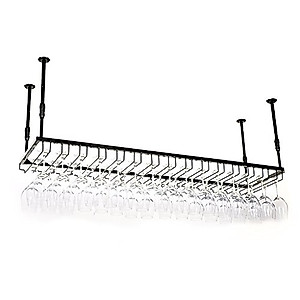 Stylish Simplicity Wine Glass Holder European Style Simple Black Brown Wrought Iron Upside Down Wine Glass Rack High Glass Rack Bar Wine Storage Rack, PIBM, Black, Small