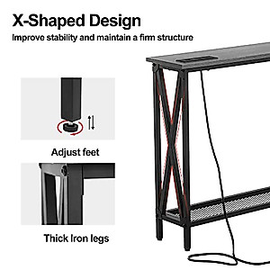 Zoopolyn Console Sofa Table with Power Outlet and USB Ports Narrow Couch Table for Living Room 47 Inch Entrance Hallway Table with Shelf Grey Oak