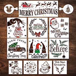 Christmas Stencils for Painting on Wood – Large Christmas Stencil Set includes Gnome & Snowflakes - DIY Holiday Stencils Reusable for Crafts, Signs, Canvas, Windows, Cookies & Templates