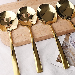 HANSGO Serving Spoons Set, 3 Serving Spoons and 3 Slotted Spoons, 9 Inch Stainless Steel Serving Utensils Set for Buffet Banquet Kitchen, Gold