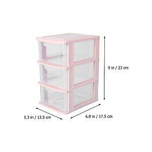 Toyvian Plastic Drawers Organizer, 1Pc 3-Layer Desktop Storage Box Transparent Storage Drawer for Home Office - Pink