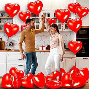 LINAYE 18 Inch Red Foil Heart Balloons 30PCS Valentines Heart Balloons Mylar Heart Shape Balloons for Valentines Day Anniversary Wedding Valentines Decorations Decor