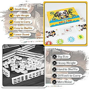 Sishynio Mahjong Cards Gift Set, Mah-Jongg Playing Cards with Dice & Chips, 2023 Handheld Cartoon Majiang Game, Classical Chinese Table Game, for Leisure Time Party Traveling Gifts (Pattern of Panda)