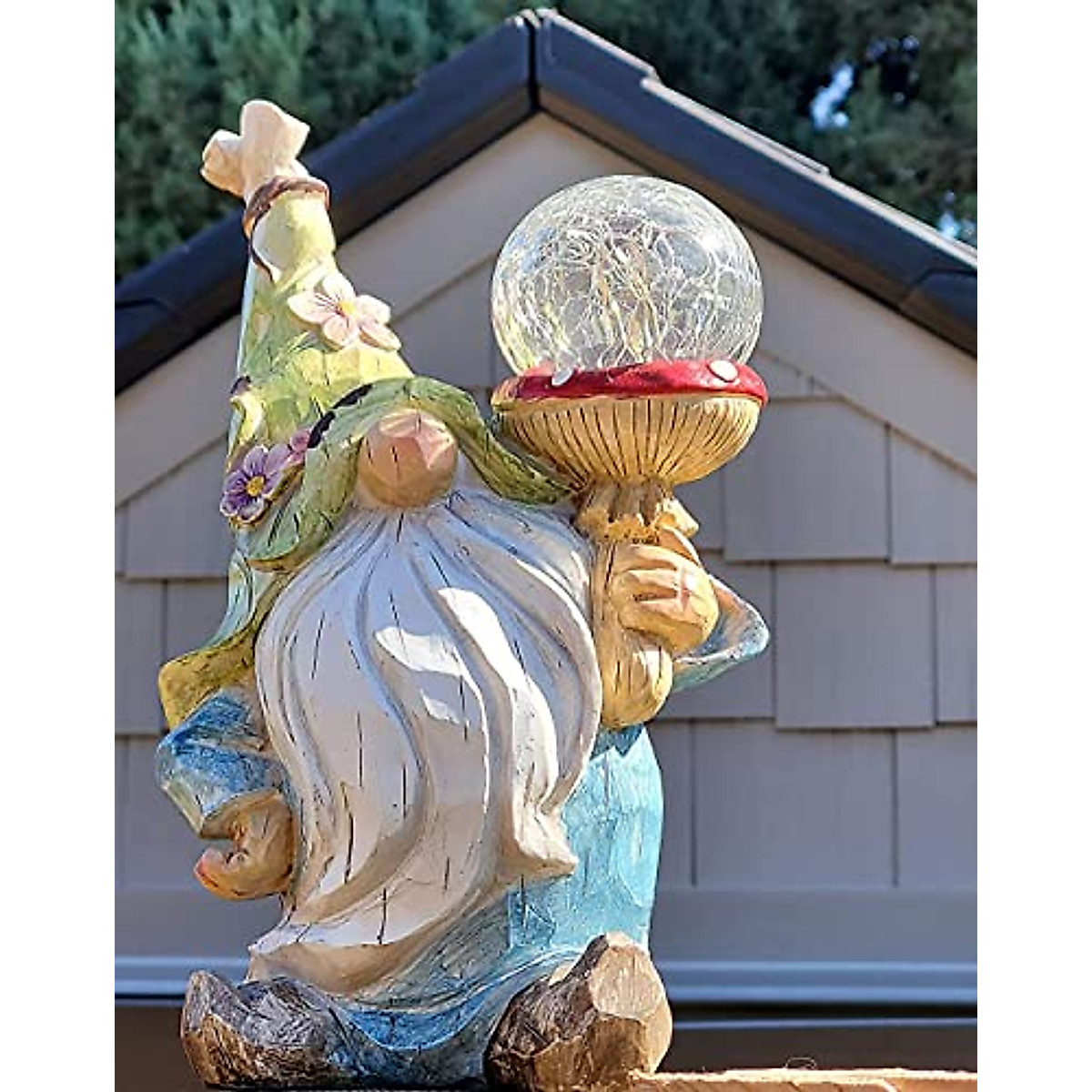 Qukueoy Garden Gnomes Statues Outdoor Decor with Solar Lights, Animal Outside Garden Decorations for Yard, Funny Gnome Gifts (Green)