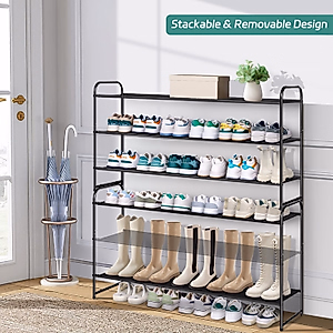 AOODA Long 3 Tier Shoe Rack for Closet Entryway, Stackable Wide Shoe Storage Organizer Holds 24 Pairs Sneaker Shelf for Bedroom, Floor, Garage, Dorm (Black)