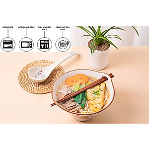 LLDAYU large Ceramic Japanese Ramen Noodle Soup Bowl, 27 Ounce Deep Bowl, with Matching Spoon and Chopsticks for Udon Soba Pho Asian Noodles.Dishwasher & Microwave Safe(Lucky Cat)
