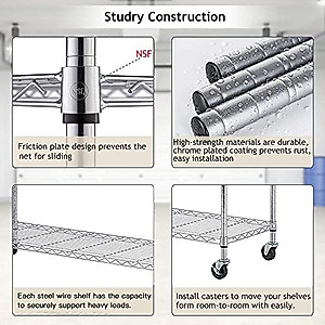 PayLessHere 6 Tier Commercial Grade Wire Shelving Unit Metal Shelf organizer Heavy Duty Storage Unit Wire Rack NSF Certification 2100LBS Capacity with Wheels-18x48x72