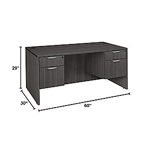 Regency Legacy Double Pedestal Desk with Four Drawers, 60", Ash Grey