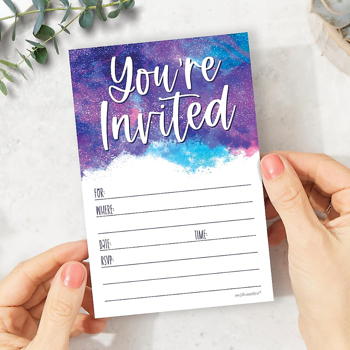 Galaxy Invitations With Envelopes For Out Of This World Birthday Party (20 Count) - Outer Space Theme Featuring Starry Night Sky