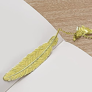 Marte Vanci Metal Feather Bookmark Mother's Day Birthday Gift Butterfly Book Marks for Her Female Book Lovers Mom Teachers Girls Women Lady Readers Graduation Gifts Golden