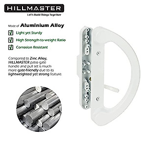 HILLMASTER Patio Sliding Glass Door Handle Replacement Set Mortise Style Reversible Design Non-keyed Sliding Patio Door Handles, White Diecast Finish Fits 3-15/16” Screw Hole Spacing