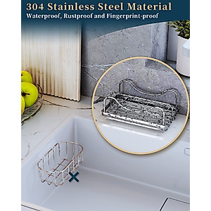 Consumest Sponge Holder for Kitchen Sink, Movable Sink Caddy for Countertop Organizer, 304 Stainless Steel Sink Sponge Holder with Detachable Drip Tray for Kitchen Accessories-Silver