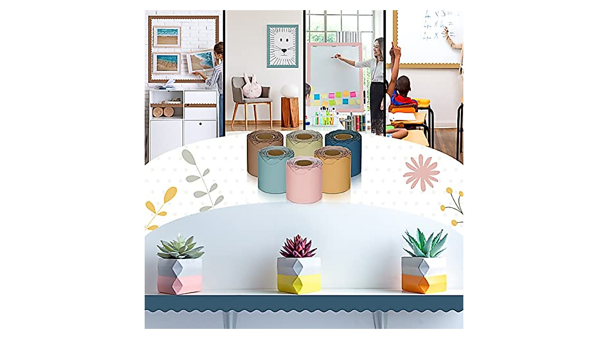 Colorful Classroom Borders - 6 Rolls of Durable Bulletin Board Trim