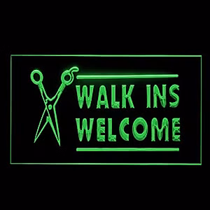 160021 Walk INS Welcome Beauty Haircut Barber Salon Shop Open Display LED Light Neon Sign (16" X 12", 16 Colors By Remote)