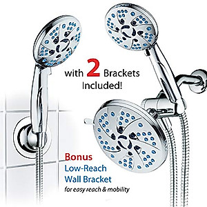 AquaCare Spa Station High Pressure 48-mode 3-way Rainfall & Handheld Shower Head Combo - Anti-Clog Nozzles, Extra-Long 6 ft Stainless Steel Hose, 2nd Wall Bracket/All Chrome Finish