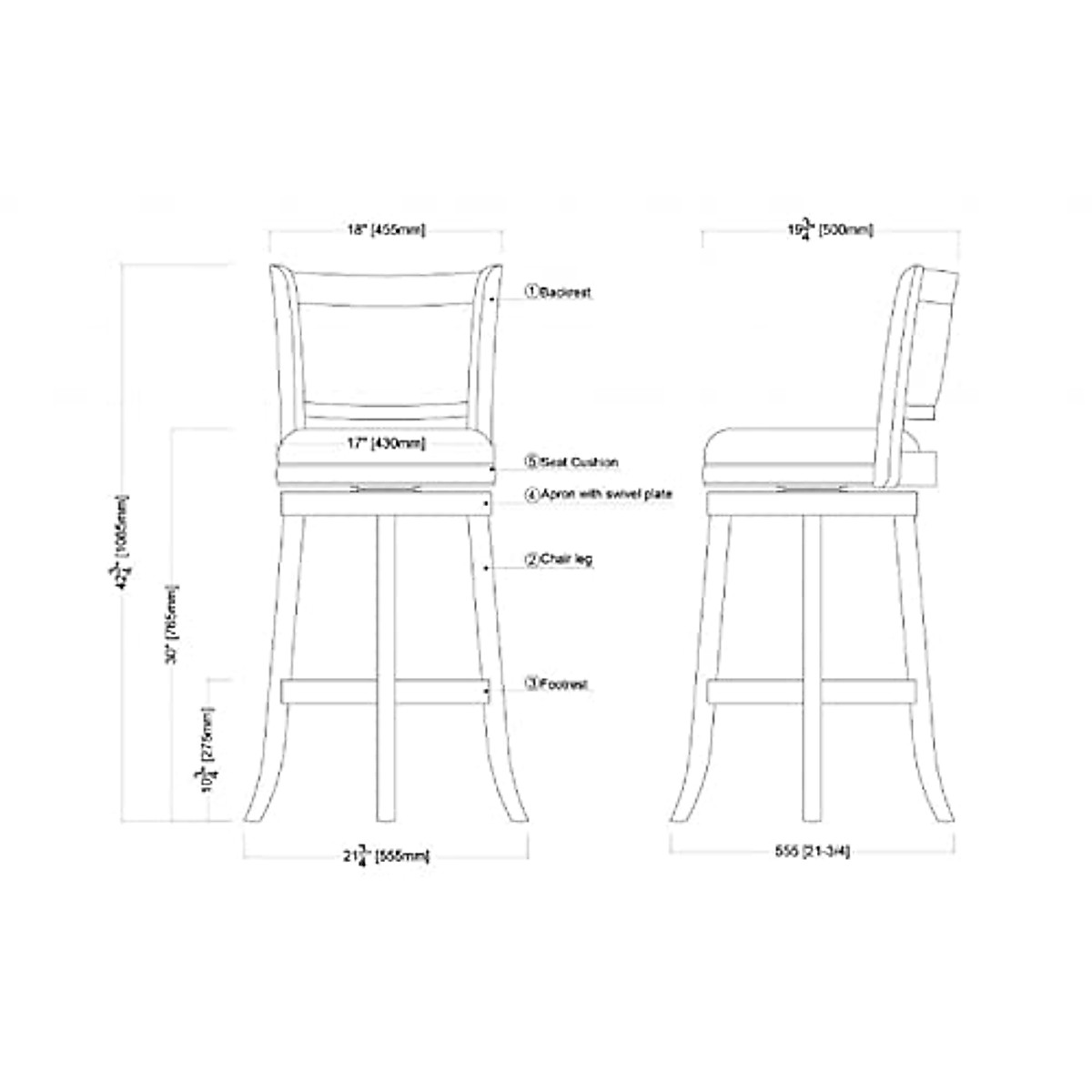 Boraam Augusta Bar Height Swivel Stool, 29-Inch, Cappuccino