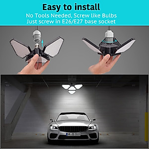 SEEKMORELY 2 Pack LED Garage Light, 120W Ultra Bright Garage Led Light, Illuminator 360 Garage Light, 12000LM LED Deformable 3 Leaf Garage Ceiling Lights for Basement Warehouse Workshop
