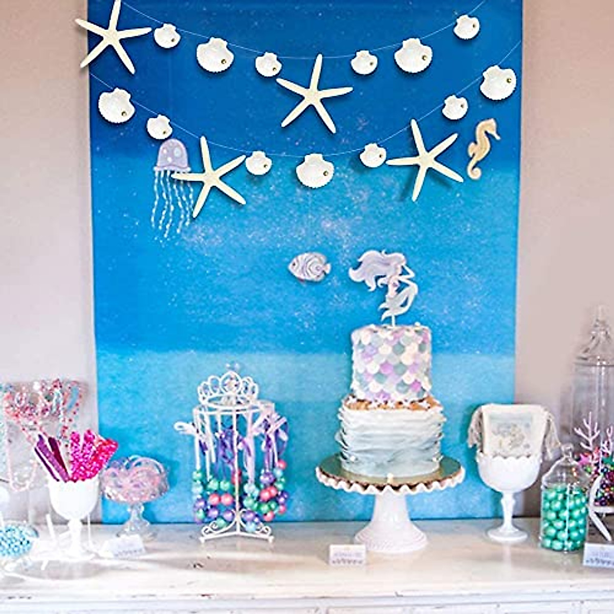 Decor365 Flat Paper White Finger Starfish Sea Shell Garland Ocean Coastal Nautical Party Decoration Starfish Cutouts Hanging Bunting Banner Under The Sea Mermaid Wish Birthday Beach Wedding Decor