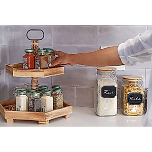 Farmhouse Tiered Tray - Two Tier Tray in Rustic Wood for Kitchen Counter, Wooden Serving Tray, Cupcake Stand, Coffee Bar and Food Display