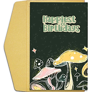 Qiliji Vintage Mushroom Birthday Card, Birthday Greeting Card for Him Her, Happiest of Birthdays