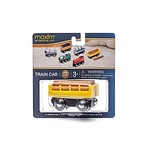 Maxim Enterprise, inc. Log Car for Wooden Railway, 5 Piece Kids Train Set with Magnetic Link and Removable Logs, Compatible with Thomas and Friends, Brio Train Sets & Major Brand Wooden Railway