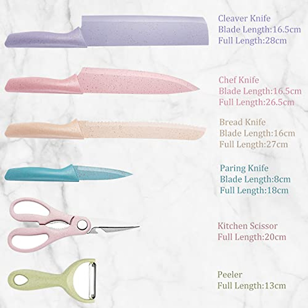 CHUYIREN Knife Set, Colorful Kitchen Knife Set 6 PCS, High Carbon Stainless Steel Cute Knife Set with Non-Stick Coating for Cooking, Camping, RV Travel, and Dorm,Gift Box