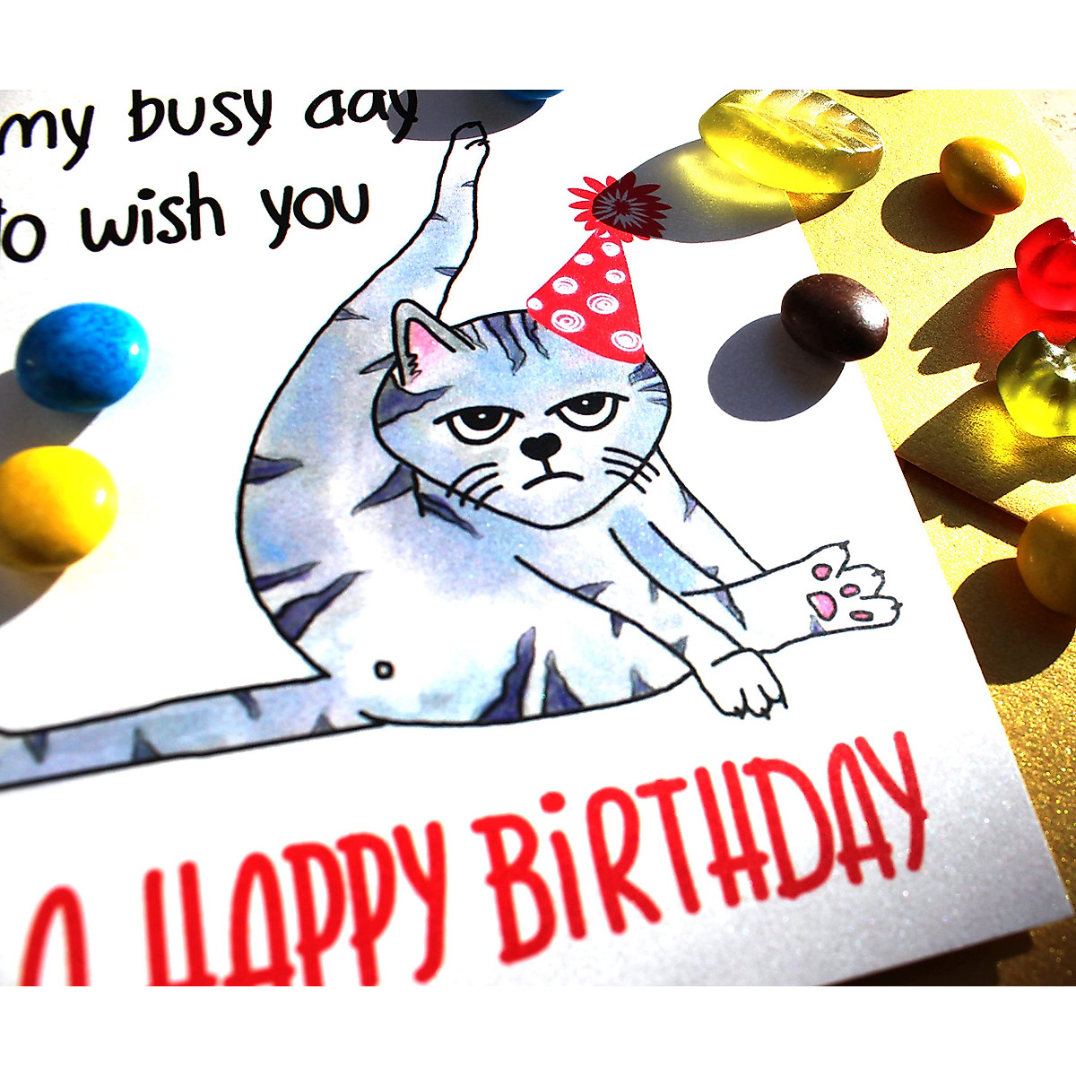 Taking Time out of My Busy Day to Wish You a Happy Purr-fect Birthday Handmade Card from Grumpy Cat, Funny Bday Gift for Cat Mom, Cat Dad or Cat Lover