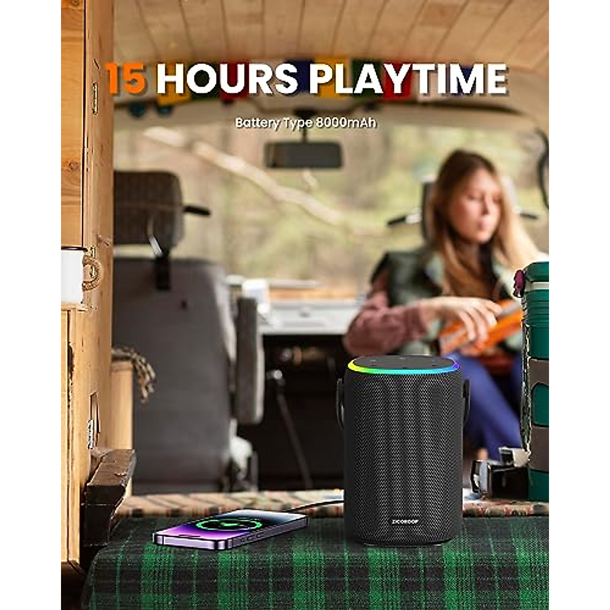 ZICOROOP Bluetooth Speakers,50W Portable Bluetooth Speaker with IPX7 Wireless Waterproof, Stereo Sound, Long-Lasting Battery,Handle,Crystal Clear,Rich Bass,8000mAh