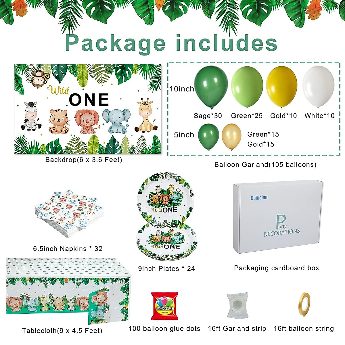 Sage Green Baby Shower Decorations Neutral Balloon Garland Kit Baby Boxes Paper Plates Napkins Tablecloth Satin Backdrop Baby Shower Decorations Party Supplies (Jungle Safari theme)