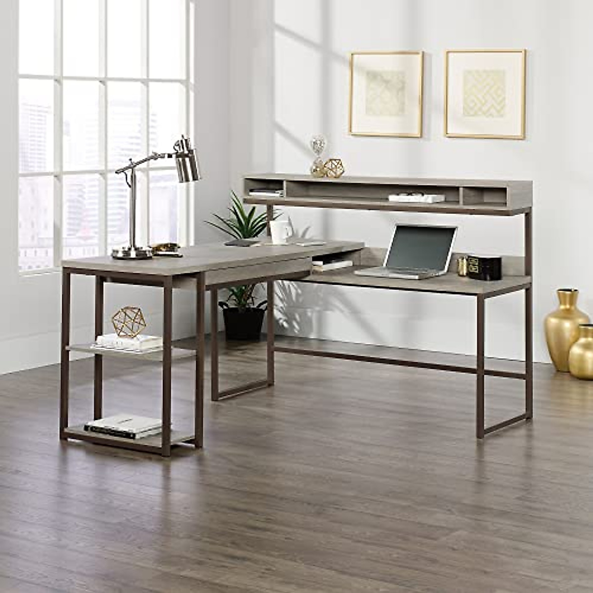 Sauder® Manhattan Gate 61"W L-Shape Computer Desk With Wireless Charger, Mystic Oak