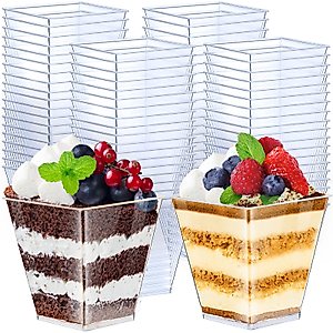 Zubebe Dessert Cups 8 oz Clear Plastic Appetizer Cups Small Square Dessert Bowls Mini Serving Cups for Tasting Party, Baby Shower Party, Wedding, Birthday Party Favor (200 Pcs)