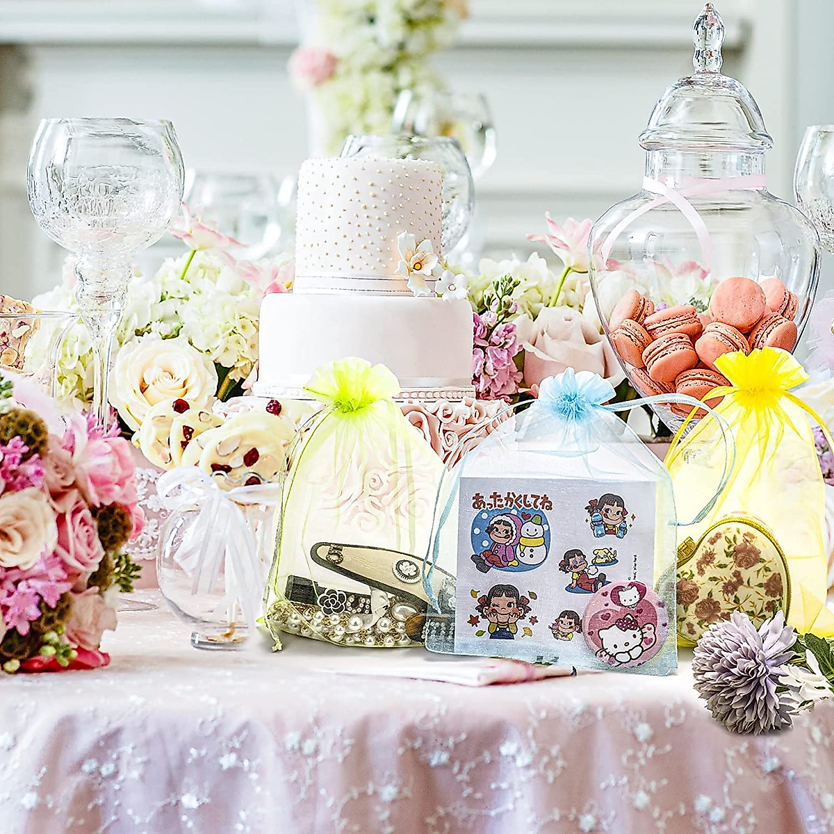 100PCS Premium Sheer Organza Bags, Black Wedding Favor Bags with Drawstring, 4x6 inches Jewelry Gift Bags for Party, Jewelry, Festival, Makeup Organza Favor Bags,net gift bags,drawstring goody bags