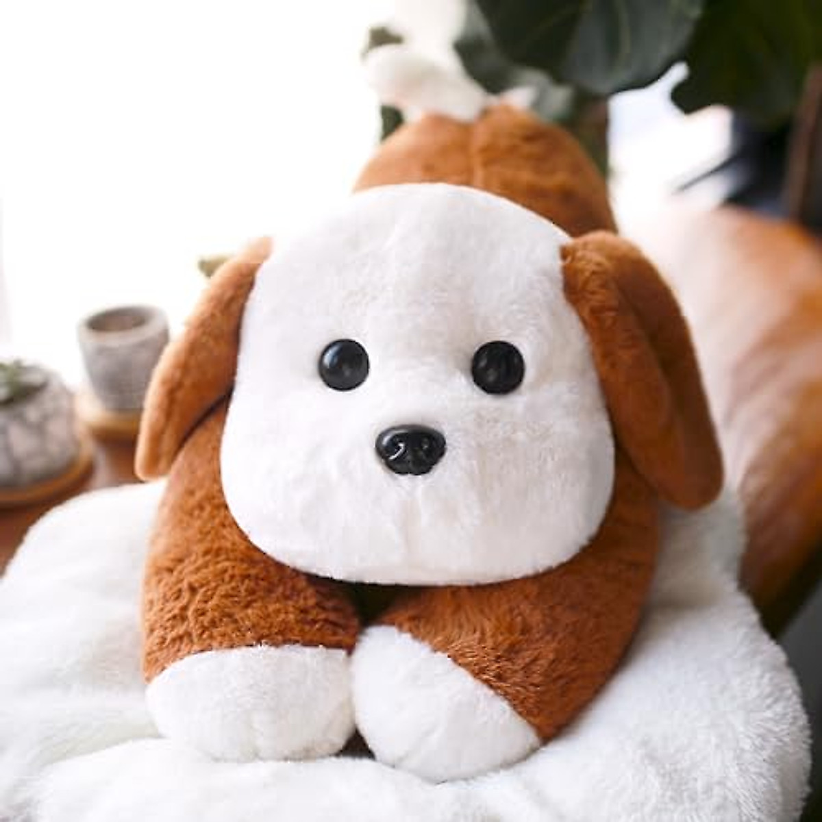 uoozii 24" | 5 Pounds Caramel Dog Weighted Stuffed Animals with Unscented Microwavable Heating Pad, Cute Coolable Heatable Weighted Plush Warm Gift for Kids & Adults