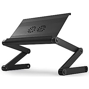 WorkEZ Executive Adjustable Laptop Stand with 2 Fans 3 USB Ports Ergonomic Aluminum Lap Desk for Bed Couch tray holder folding height tilt angle cooling cooler portable desktop riser black
