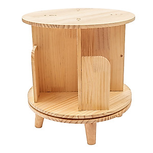 TrueyEssence 360° Rotating Wood Bookshelf, Freestanding Bookcase with 4 Compartments Multi-Functional Storage Shelf with Legs Mini Side Table 1 Tier Display Rack for Living Room Study Office