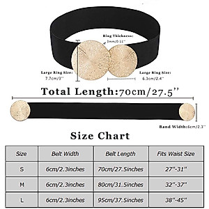 Tgirls Women Elastic Belt Wide Waist Belt Stretch Skinny Belt Cinch O-rings Buckle Belts Vintage Waistband for Dresses (Black+gold buckle, L)