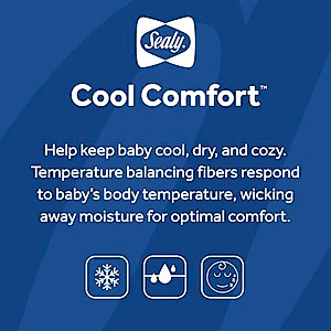 Sealy Baby Cool Comfort Fitted Waterproof Infant Cooling Crib Mattress Protector Pad and Toddler Bed Cover, Durable and Comfortable Topper, Machine Washable and Dryer Friendly, 52” x 28”- White
