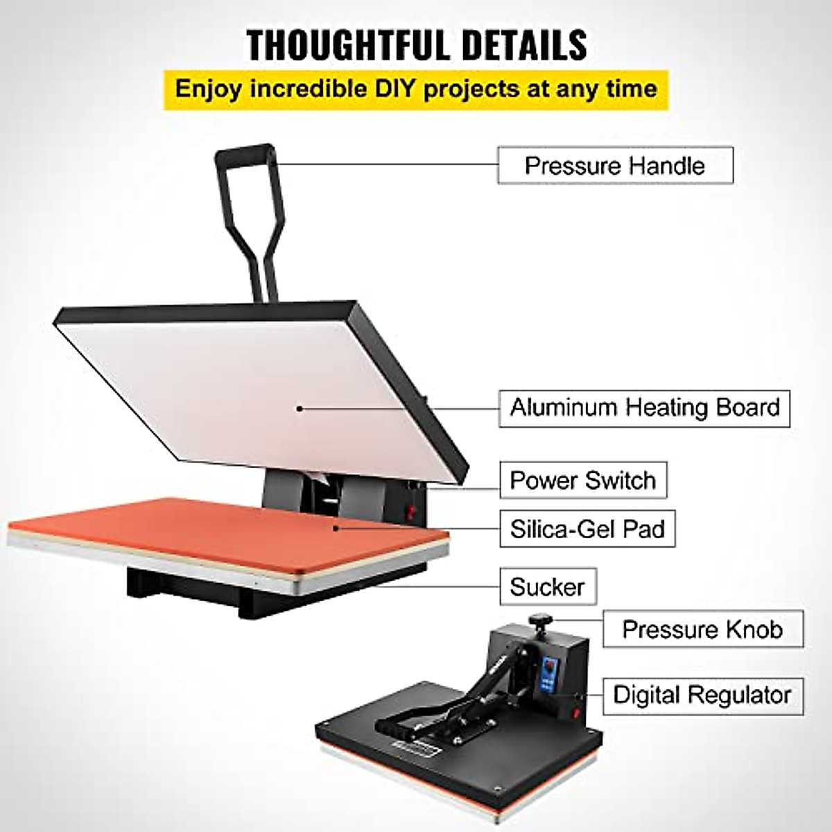 VEVOR Heat Press Machine, 16x24in / 40x61cm, Clamshell Sublimation Transfer Printer Teflon Coated, Digital Precise Heat Control, Silicone Sponge Powerpress for T-Shirt Bag Pad Pillow