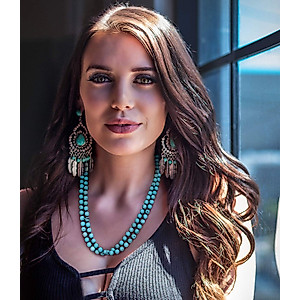 PEARLADA Boho Turquoise Necklace Long Beaded Necklace Strand Handmade Knotted Jewelry for Women Fashion Beads Endless Necklace