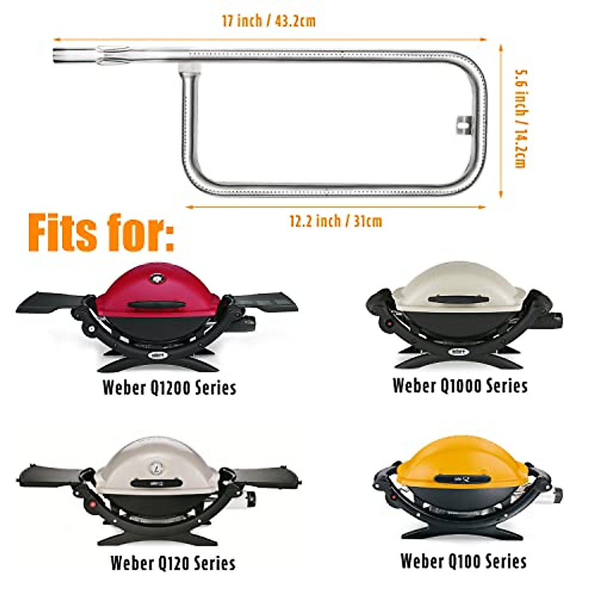 Tbgrepts 60040 Grill Burner Replacement Parts for Weber Q100, Q120, Q1000, Q1200, Baby Q Gas Grill, Compatible with 386001, 386002, 516002, 516001, 51060001, Replacement Part 69957, 41657 60040 45657