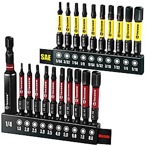 Facoow Hex Bit Set, S2 Alloy Steel Allen Wrench Drill Bit Set with Magnetic Tips, 1/4 Hex-shank 2" Impact Allen Key Bits Set with 2.3" Hex Extension, Precision CNC Machining, 20+1 Pack(Metric&SAE)