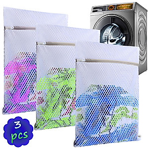 3-Pack Mesh Laundry Bags for Washing Machine - Ideal for Delicates, Lingerie, Bras, and Shoes - Resistant, Breathable, and Zippered Wash Bag for Travel and Home (12 x 16 Inches)