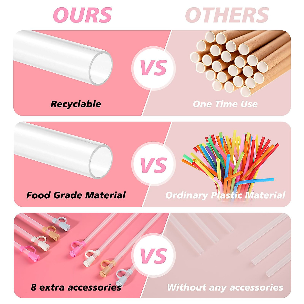 8 Straws with Cover Cap for Stanley Tumbler Replacement - Reusable Straw with Stopper Tips, Perfect for Stanley Cup with Handle H2.0, 14, 20, 30, 40oz Accessories (D_8 Clear Straws + 8 Tumbler Covers)