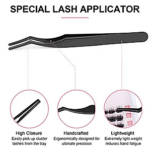 KISSXIAOYA Cluster Eyelash Extensions Kit, DIY Lashes Extension Kit with Lash Bond & Seal and Applicator, 144 Pcs 0.10mm 56D 9-15mm Mixed Wide-stem Lash, Individual at Home (Cluster Kit)