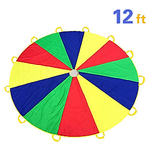 Everfunny Play Parachute, 12 Foot for Kids with 12 Handles Play Parachute for 8 12 Kids Tent Cooperative Games Birthday Gift