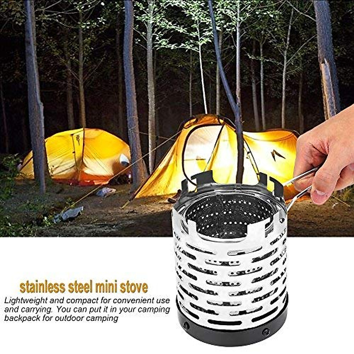 Camping Stove Camping Mini Heater Portable Stainless Steel Tent Heating Cover with Handle and Storage Bag Camping Warm Equipment