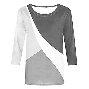 SMIDOW Womens Fashion Geo Graphic 3/4 Sleeve Tops 2024 Summer Loose Casual Crew Neck t-Shirt Pullover Blouse Trendy