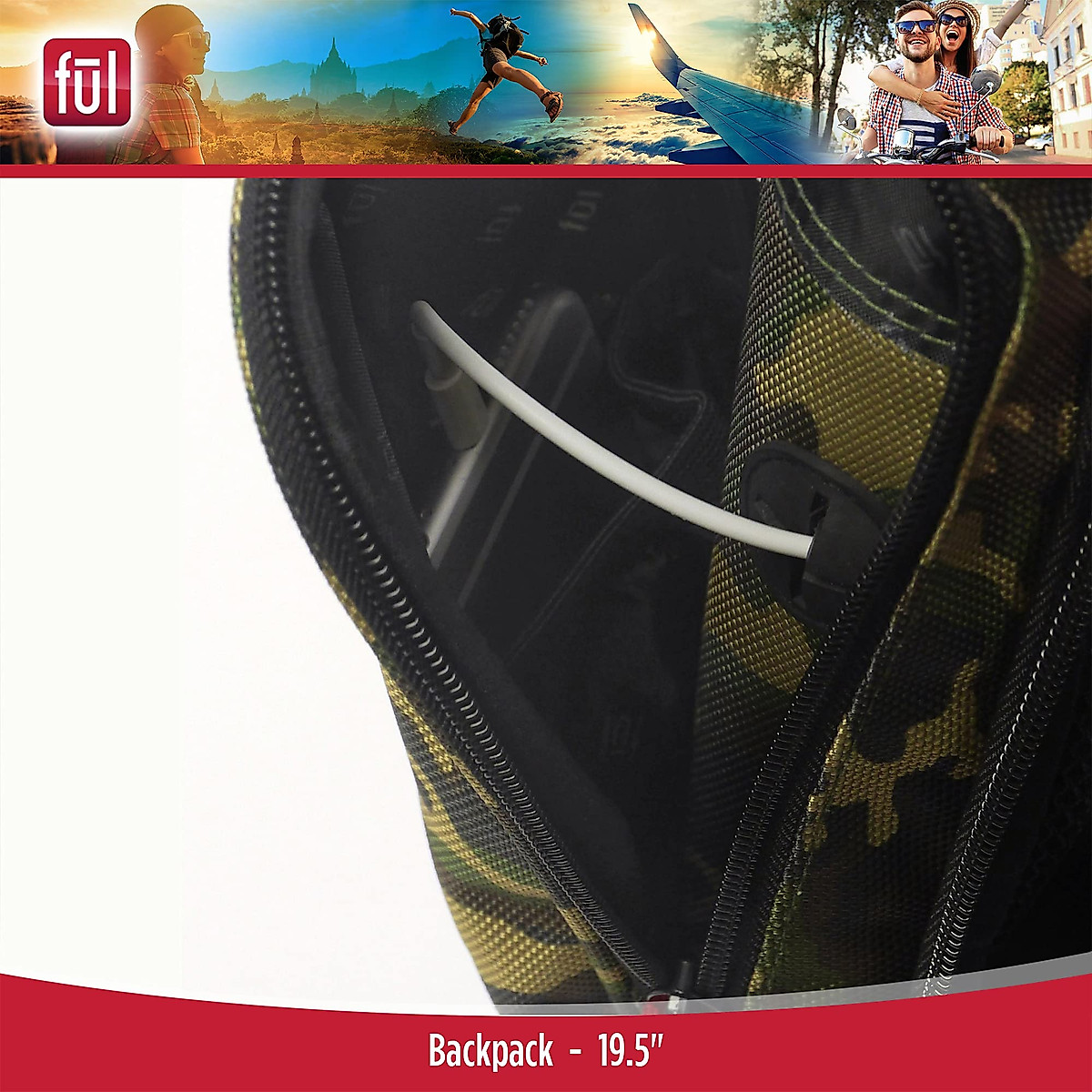 FUL Refugee Laptop Backpack, Padded Computer Bag For Commute or Travel, 1680 Denier, 15 Inch Laptop Sleeve, Black